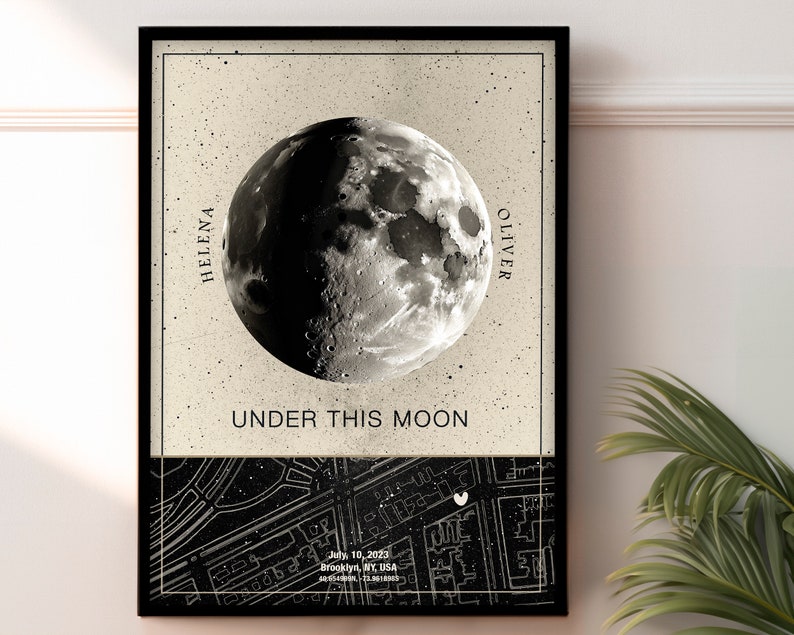Custom Moon Phase Art by Date, Celestial Anniversary Gift for Couples ...
