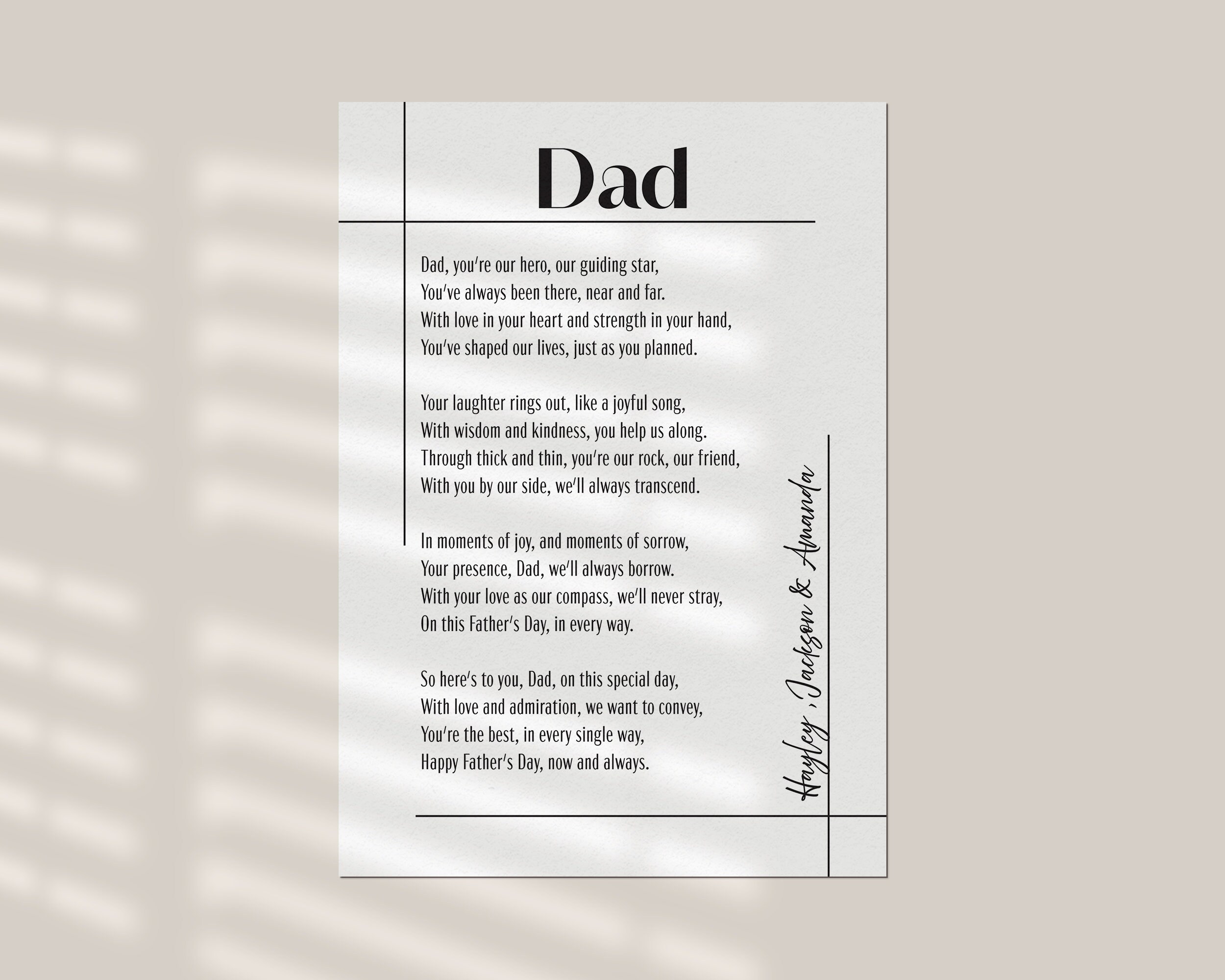 Custom Printable Dad Poem, Thoughtful Fathers Day Poem Art Print ...