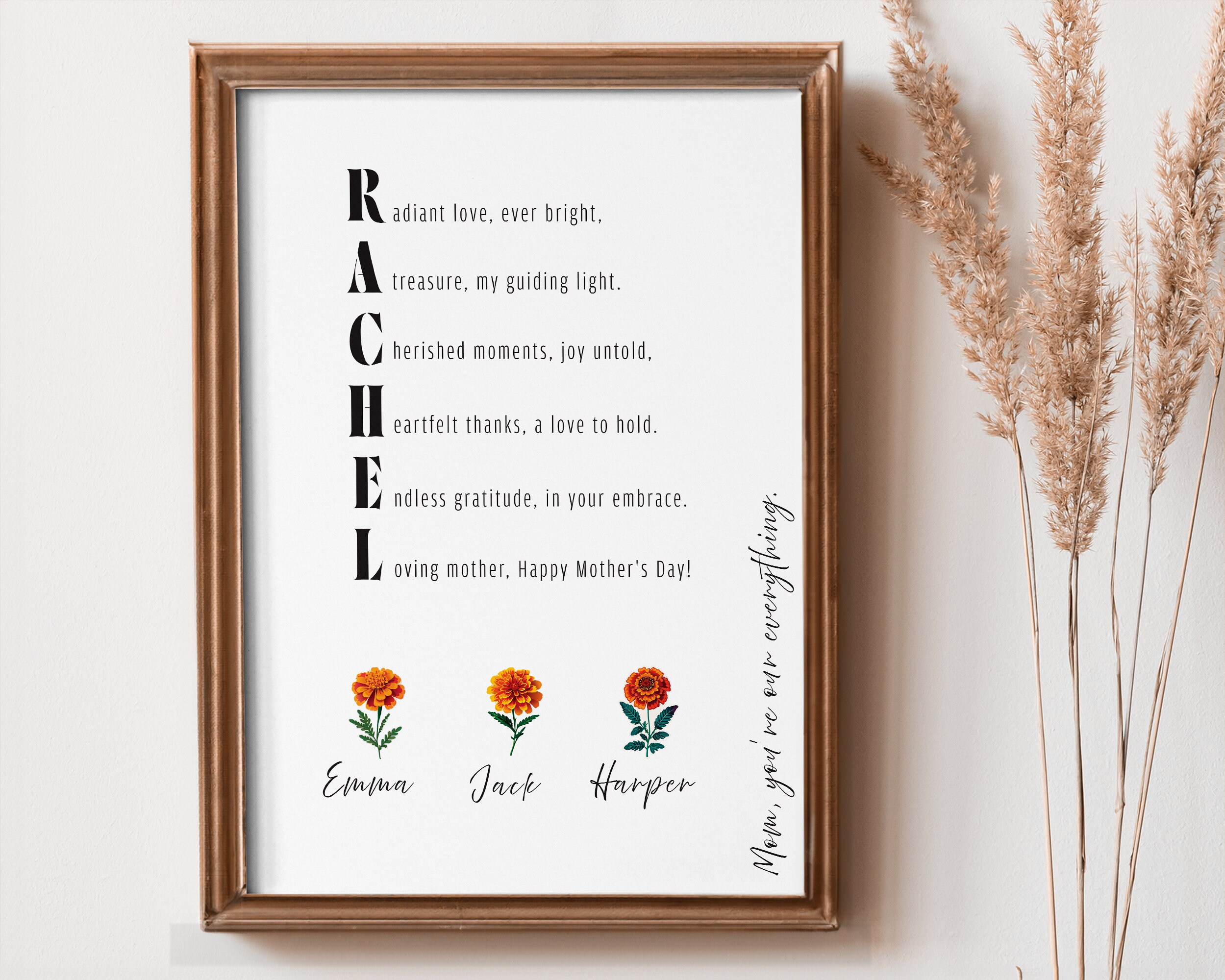Custom Mothers Day Print, Personalized Acrostic Name Poem Art, Marigold ...