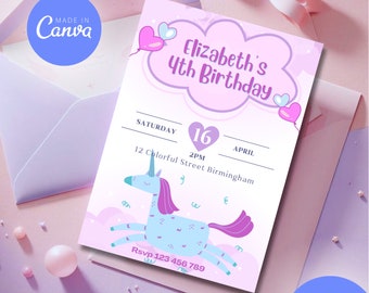 DIY Unicorn Birthday Party Invitation digital Template Editable in ...