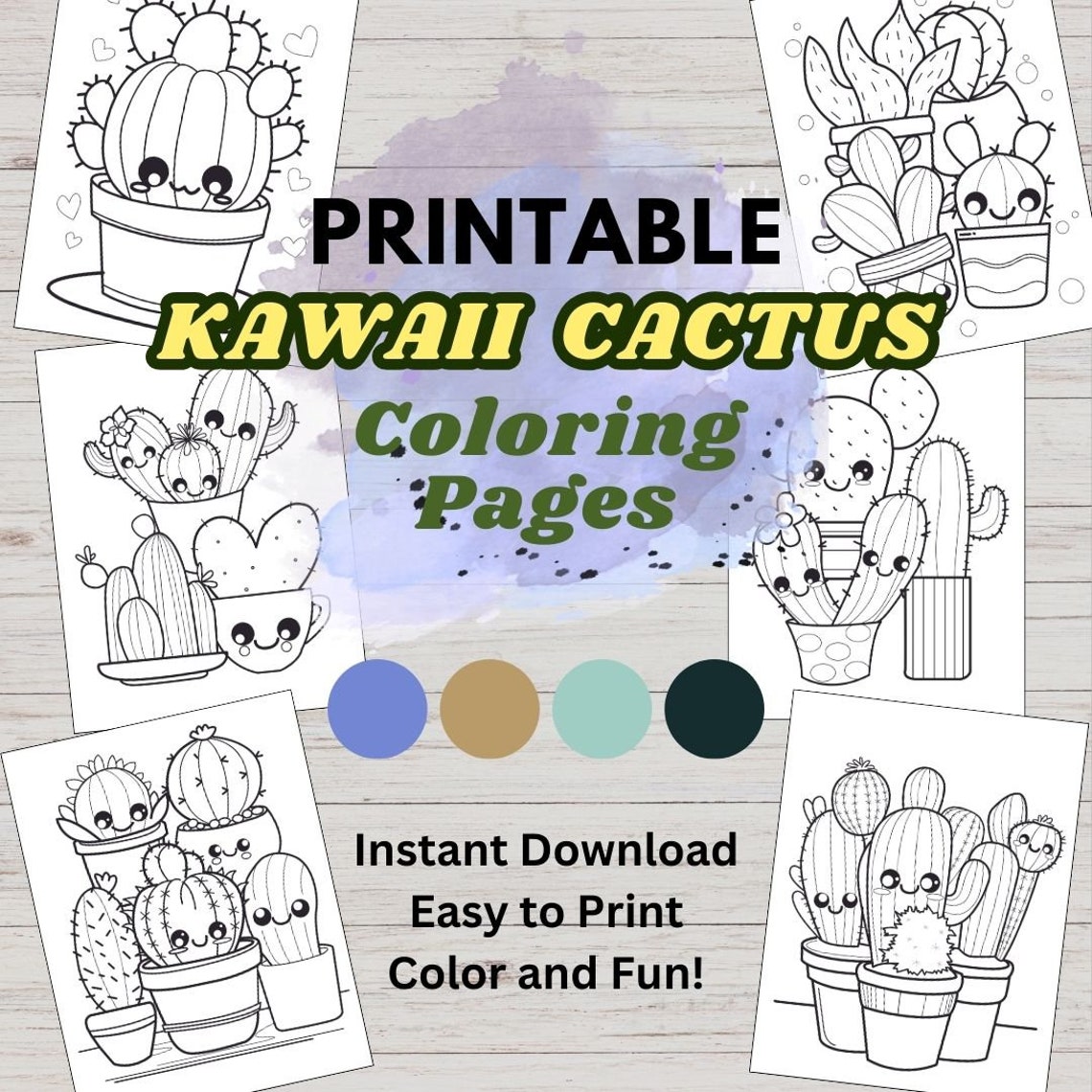 Kawaii Cactus Coloring Pages for Kids Adults, Cute Coloring Book ...