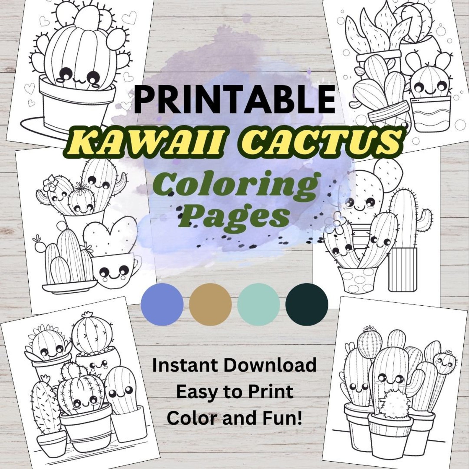 Kawaii Cactus Coloring Pages for Kids + Adults, Cute Coloring Book ...