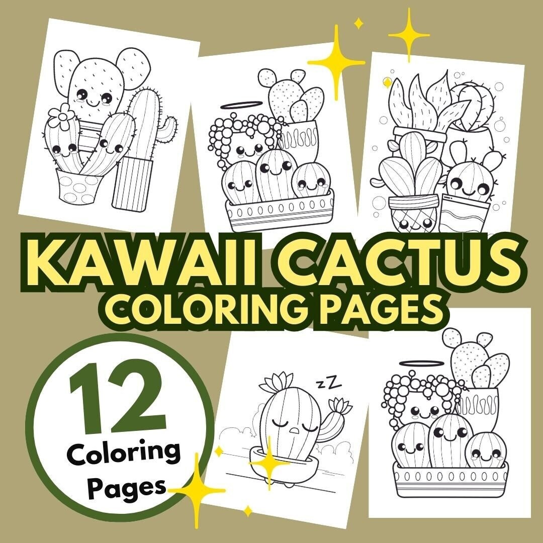 Kawaii Cactus Coloring Pages for Kids + Adults, Cute Coloring Book ...