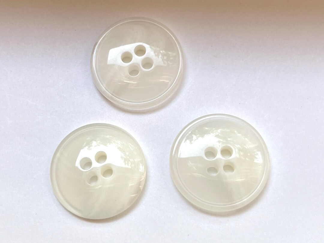 7/8" (22mm) White & Clear Buttons, Plastic, 4 Hole, Fiber Arts, Doll ...