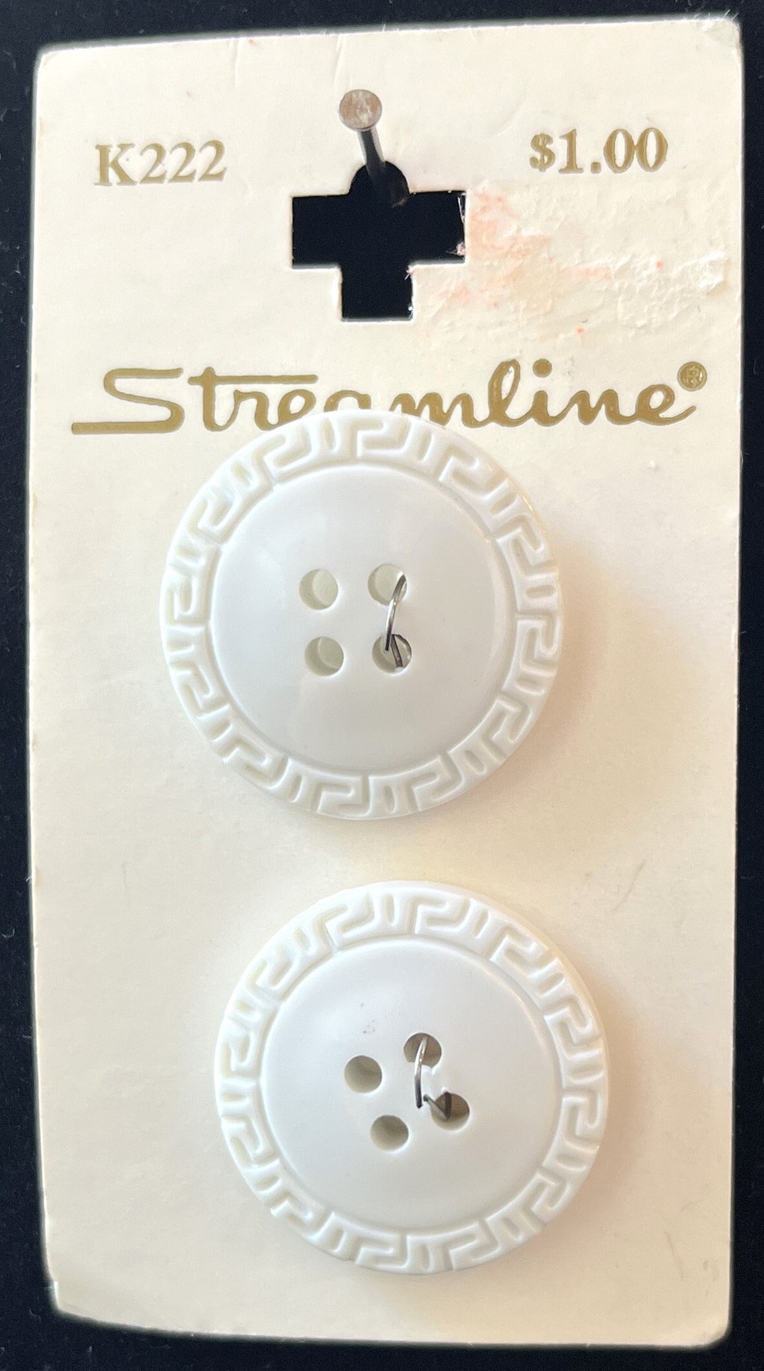 1" (25mm) Vintage Streamline White Buttons on Card, Plastic, Fiber Arts ...