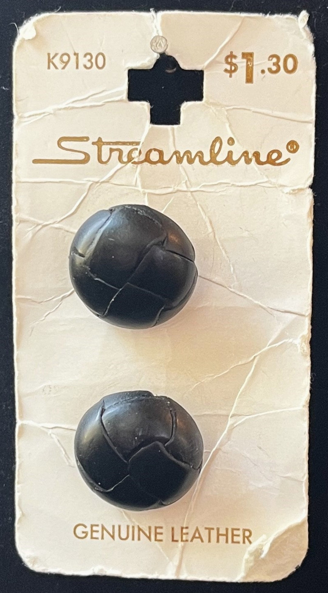 3/4" (19mm) Vintage Streamline Black Leather Buttons on Card, Style ...