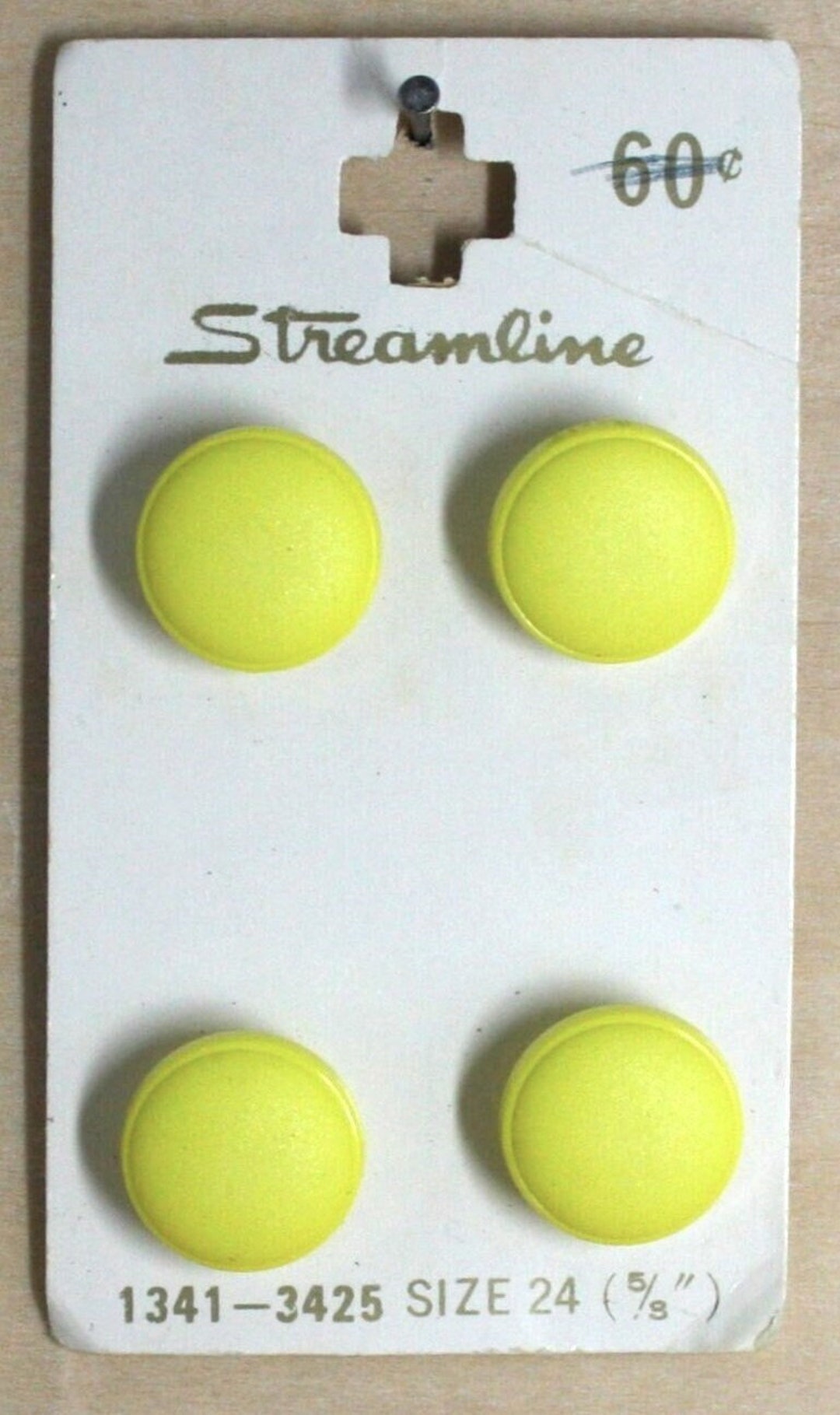5/8" (15mm) Vintage Streamline, Yellow Buttons on Card, Style 1341-3425 ...