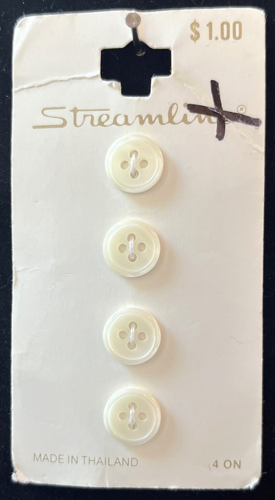 3/8" (9.5mm) Vintage Streamline White Pearlescent Buttons on Card ...