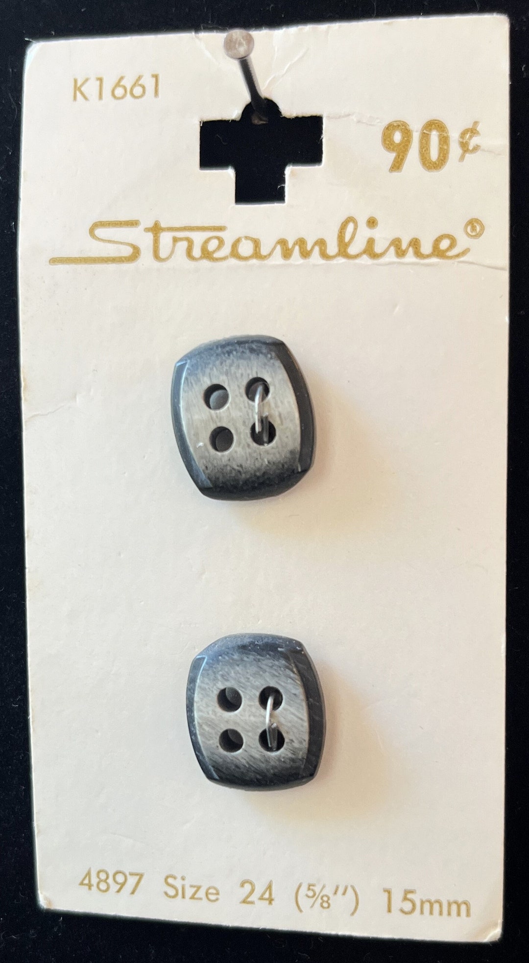 5/8" (15mm) Vintage Streamline Gray Buttons, Plastic, Style K1661 ...