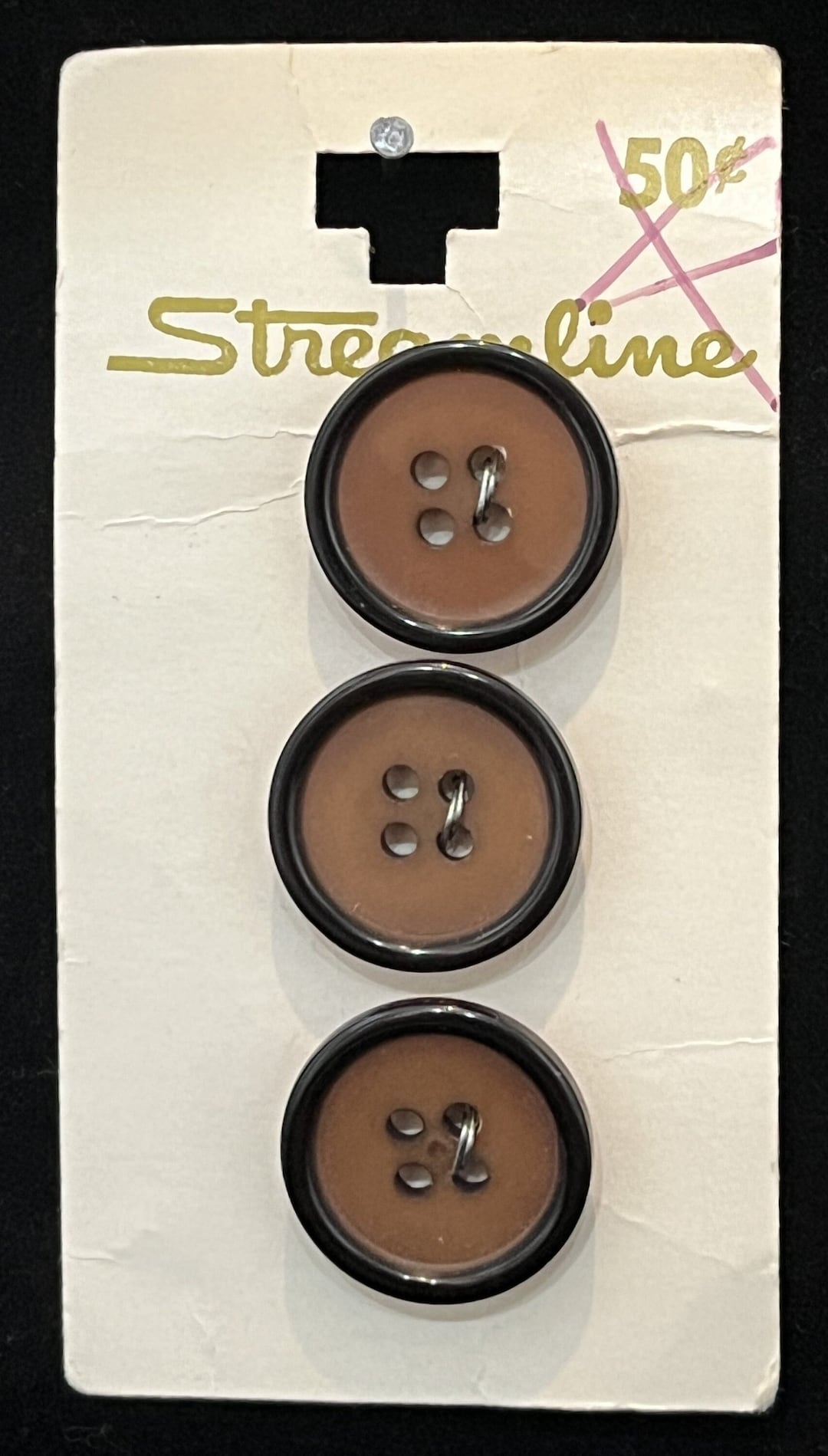 3/4" (19mm) Vintage Streamline Brown Buttons on Card, Fiber Arts, Doll ...