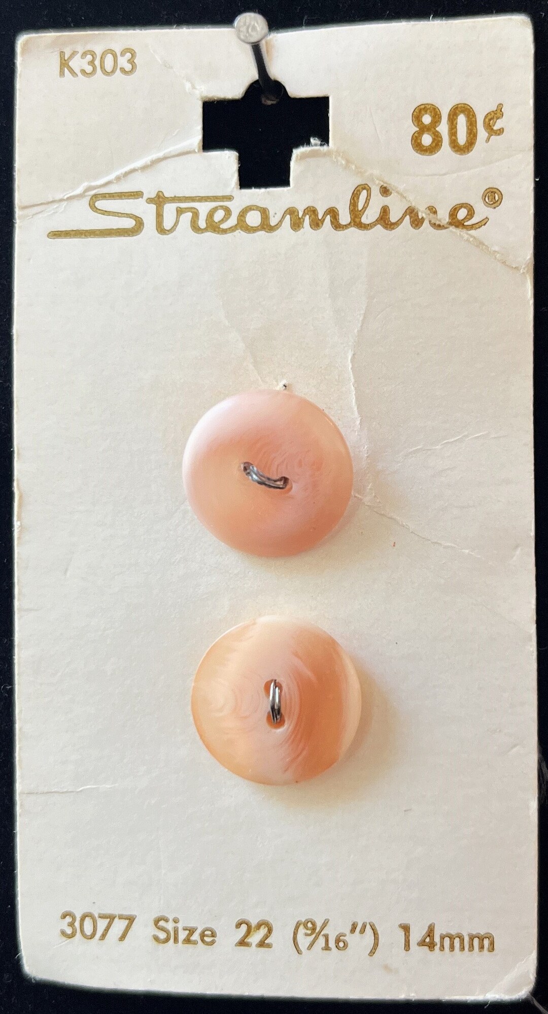 9/16 (14mm) Vintage Streamline Pink Buttons on Card, Style K303, Fiber ...