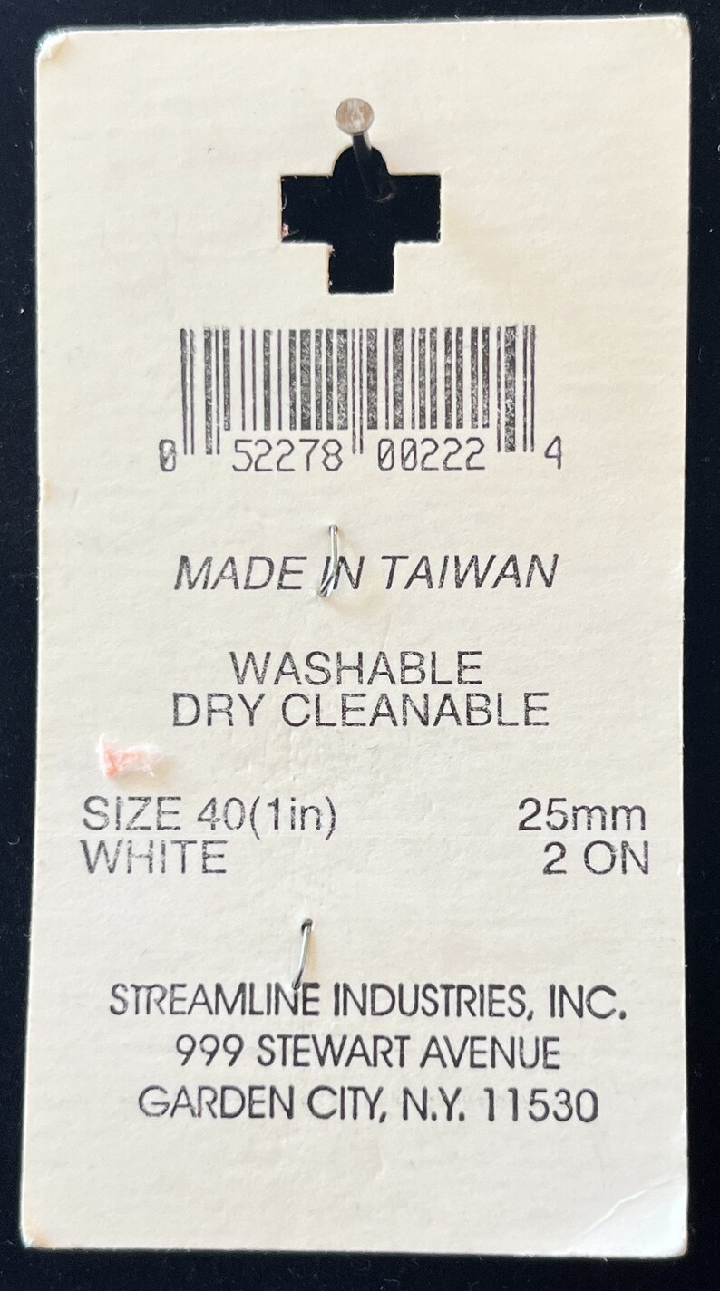 1" (25mm) Vintage Streamline White Buttons on Card, Plastic, Fiber Arts ...