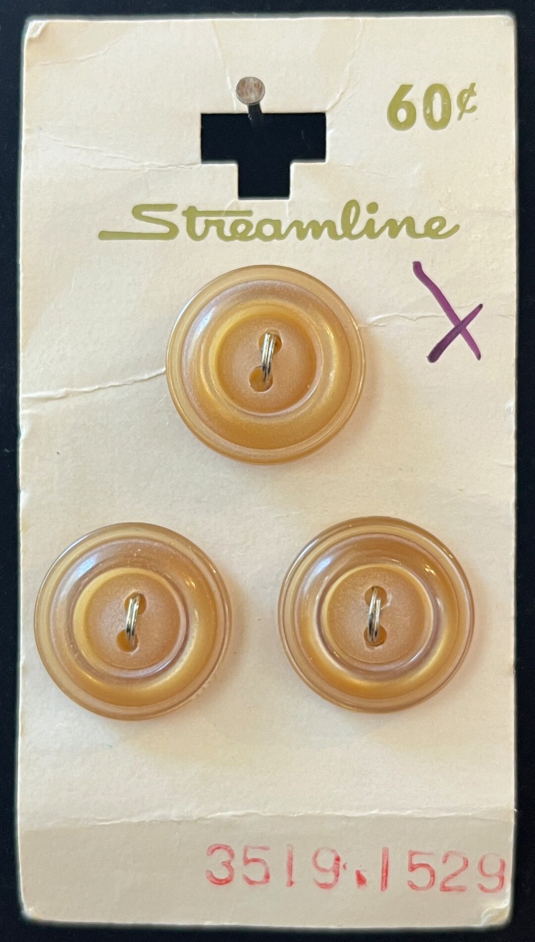 3/4" (19mm) Vintage Streamline Light Brown Buttons on Card, Pearlescent ...
