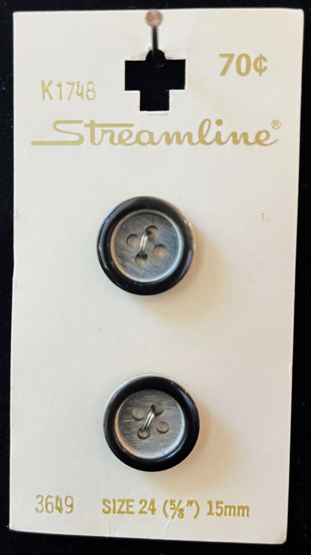 5/8" (15mm) Vintage Streamline Black and Gray Buttons, Style K1748 ...