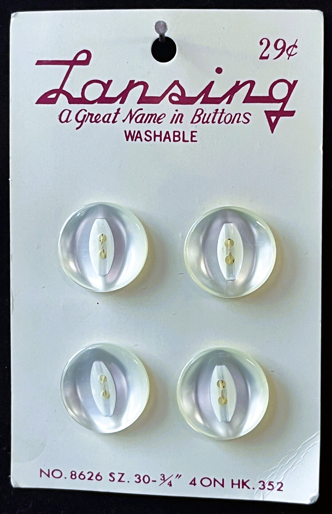 3/4" (19mm) Vintage Lansing Clear Buttons on Card, Size 30, Style #8626 ...