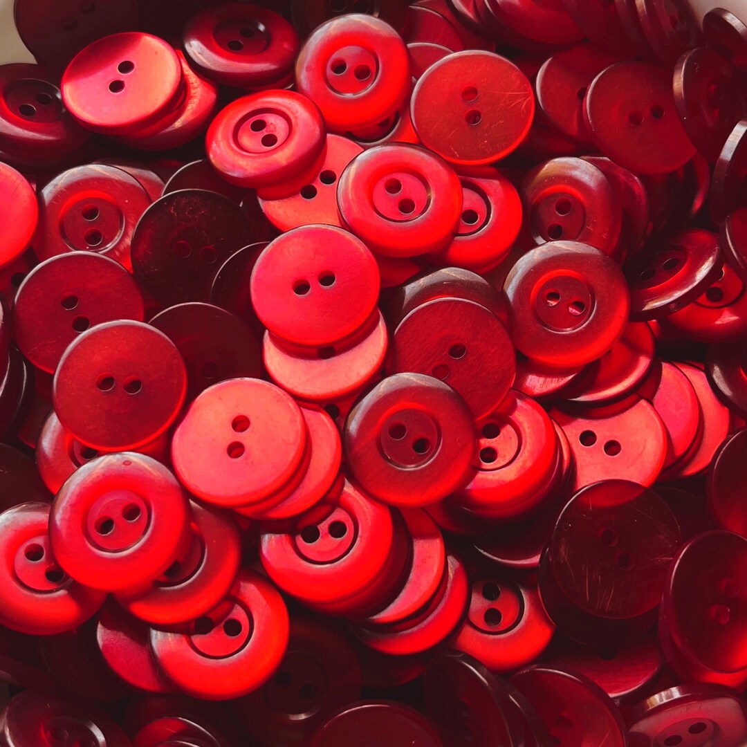 3/4" (19mm) Vintage Plastic Red Buttons, 2 Hole, Fiber Arts, Doll ...