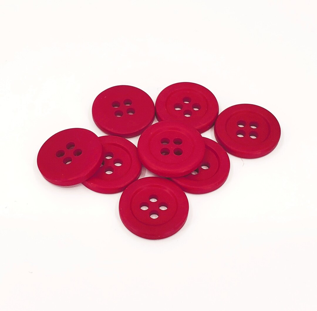 9/16" (14mm) Vintage Plastic Red Buttons, 4 Hole, Fiber Arts, Doll ...