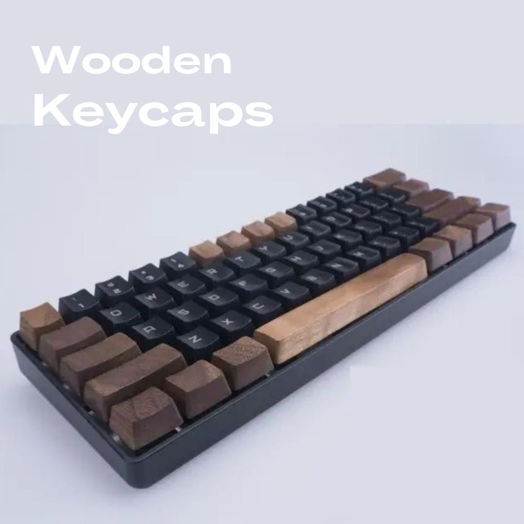 Wooden Keycaps, Typewriter Keycaps Set With Wooden Wrist Rest Enhance ...