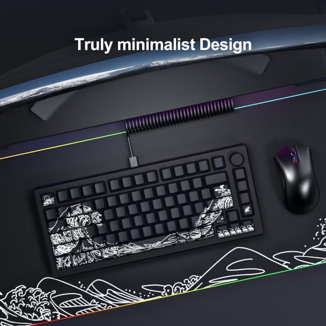 Backlit Black Japanese Waves Keycap Set, Side Print Keycap Set for ...