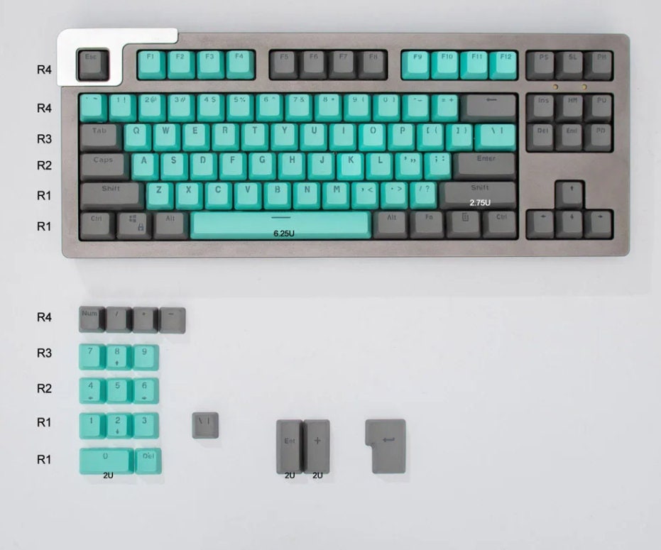 Blue & Gray ISO PBT OEM Backlit Keycaps Set, Key Cap Set for Mechanical ...