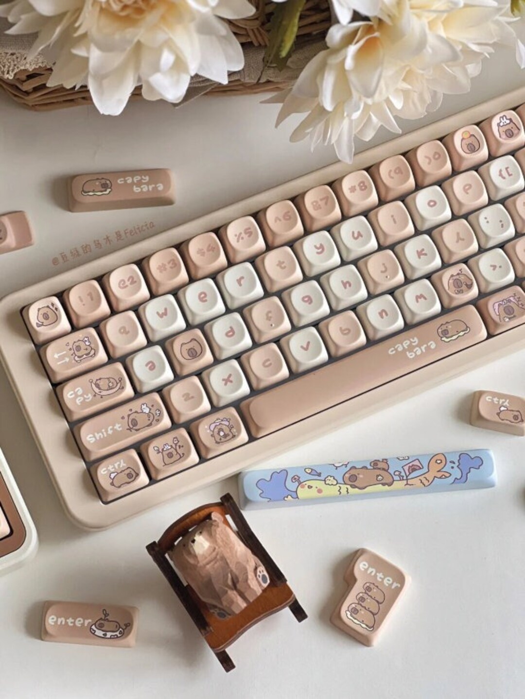 Capybara Theme Keycap Set, Cute Keycap Set, Milk Tea Keycap, SOA Keycap ...