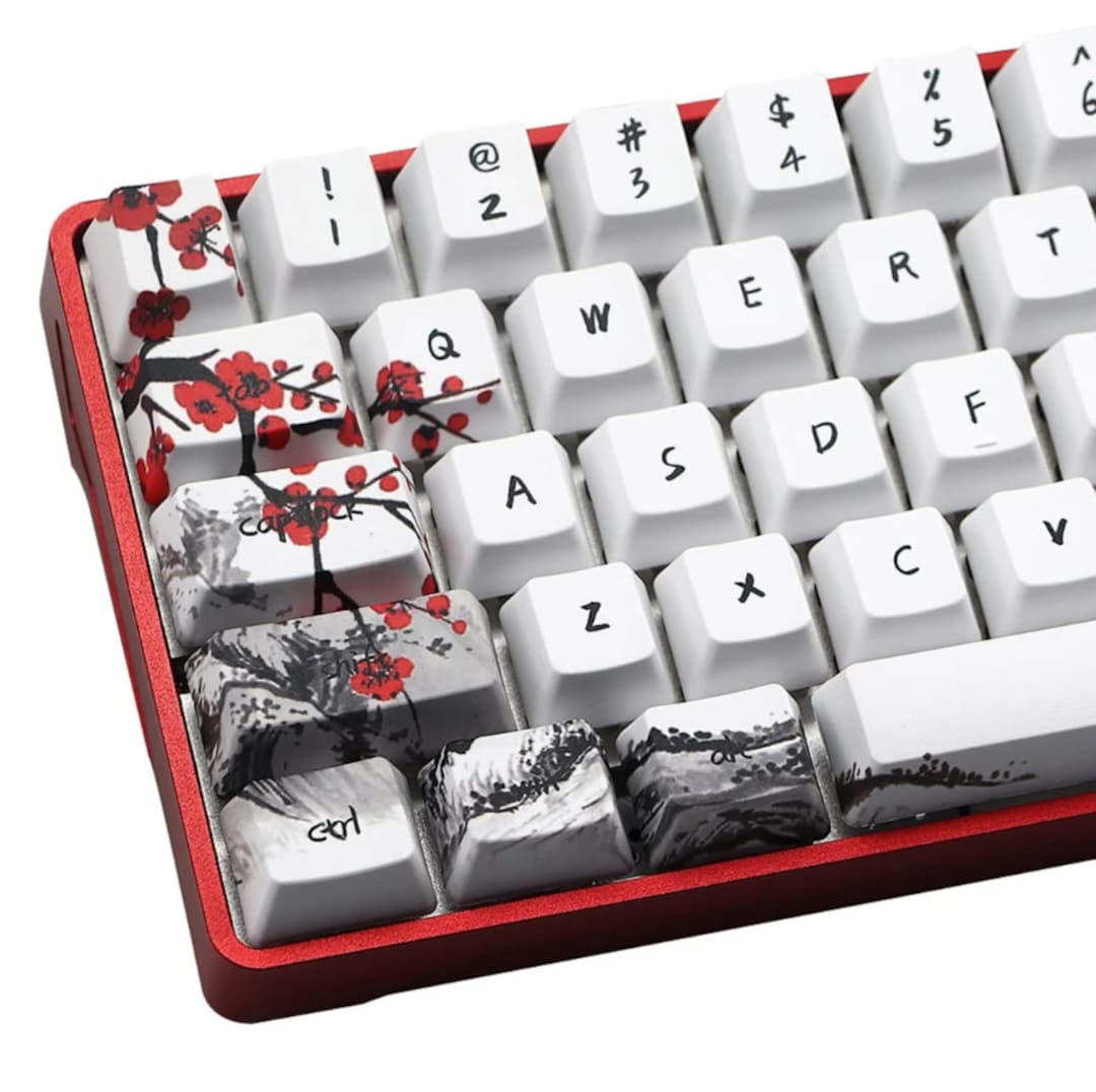Japanese Style Plum Blossom Keycap Set, Cute Keycap, 135 Keys PBT, OEM ...