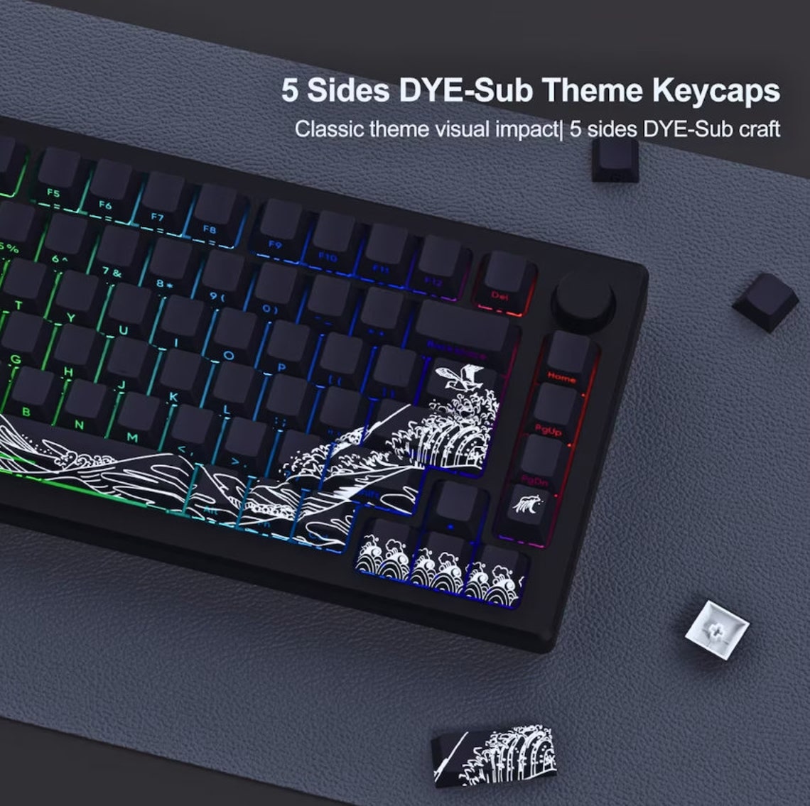 Backlit Black Japanese Waves Keycap Set, Side Print Keycap Set for ...