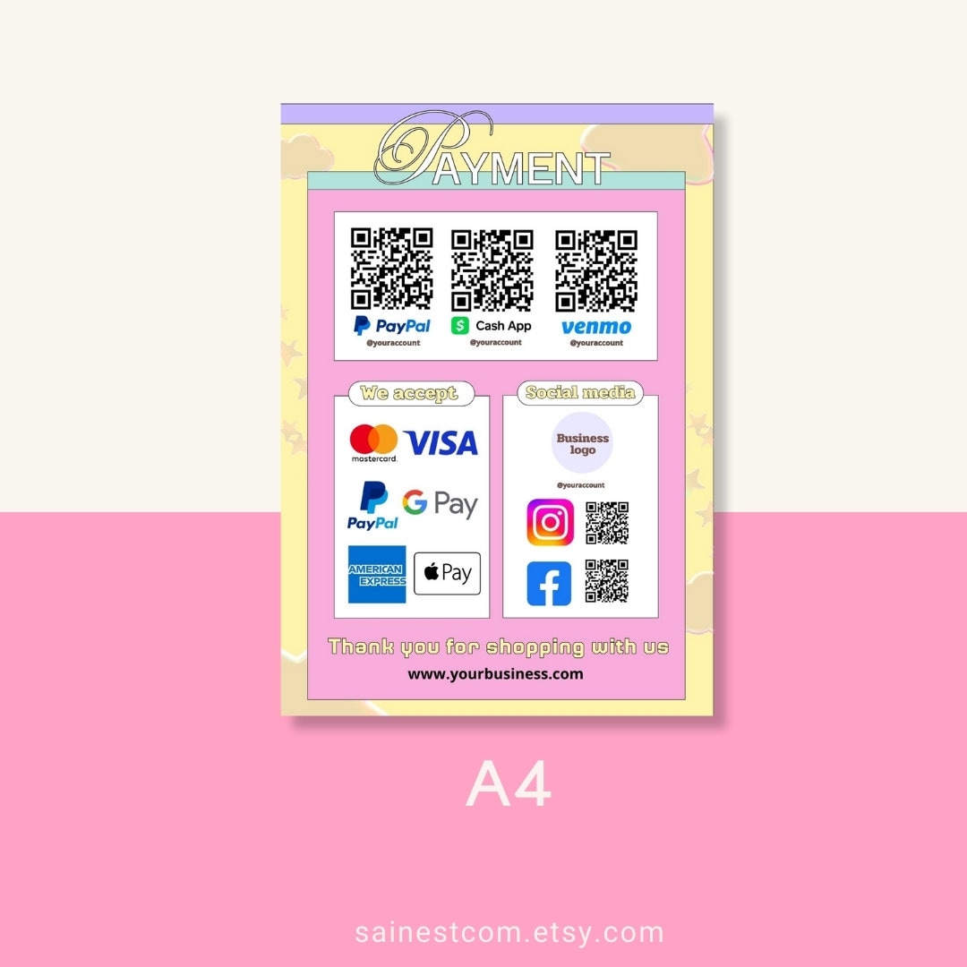 Payment Sign, Social Media Sign, Cash App Sign, Accept Payments, Scan ...