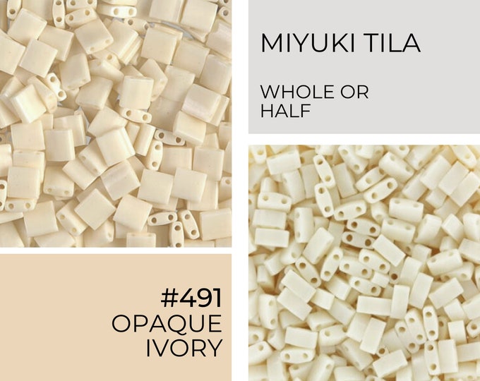 5g Miyuki Tila Beads | 491 | Opaque Ivory | Whole or Half Tila ...