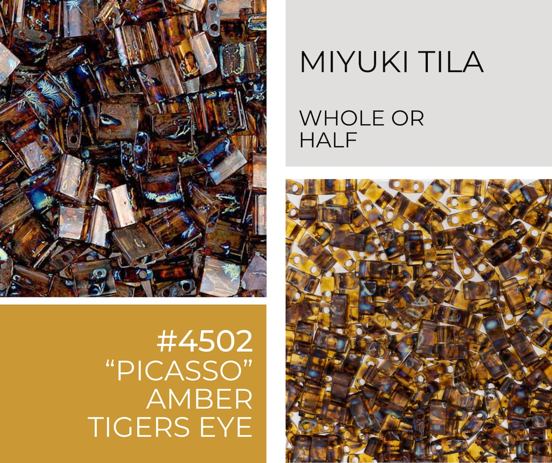 5g Miyuki Tila Beads | 4502 | Amber Tigers Eye Picasso | Whole or Half ...