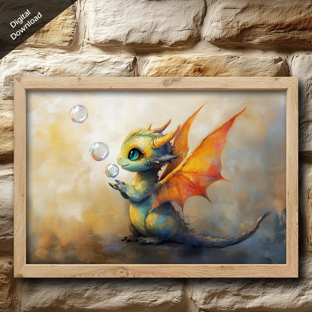 Cute Baby Dragon Nebu • Printable Fantasy Wall Art • Digital Download ...