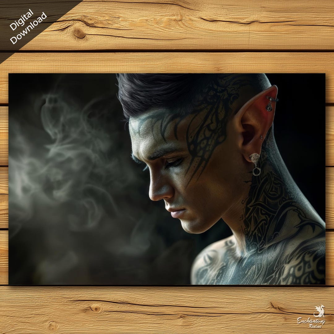 Tattooed Elf Portrait Digital Download: the Elven Warlock • Fantasy ...