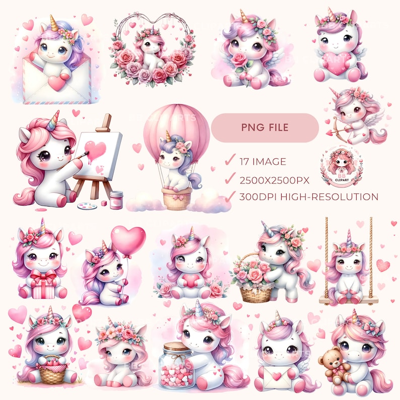 Unicorn Watercolor Clipart, Cute Unicorn Png, Baby Unicorn Clipart ...