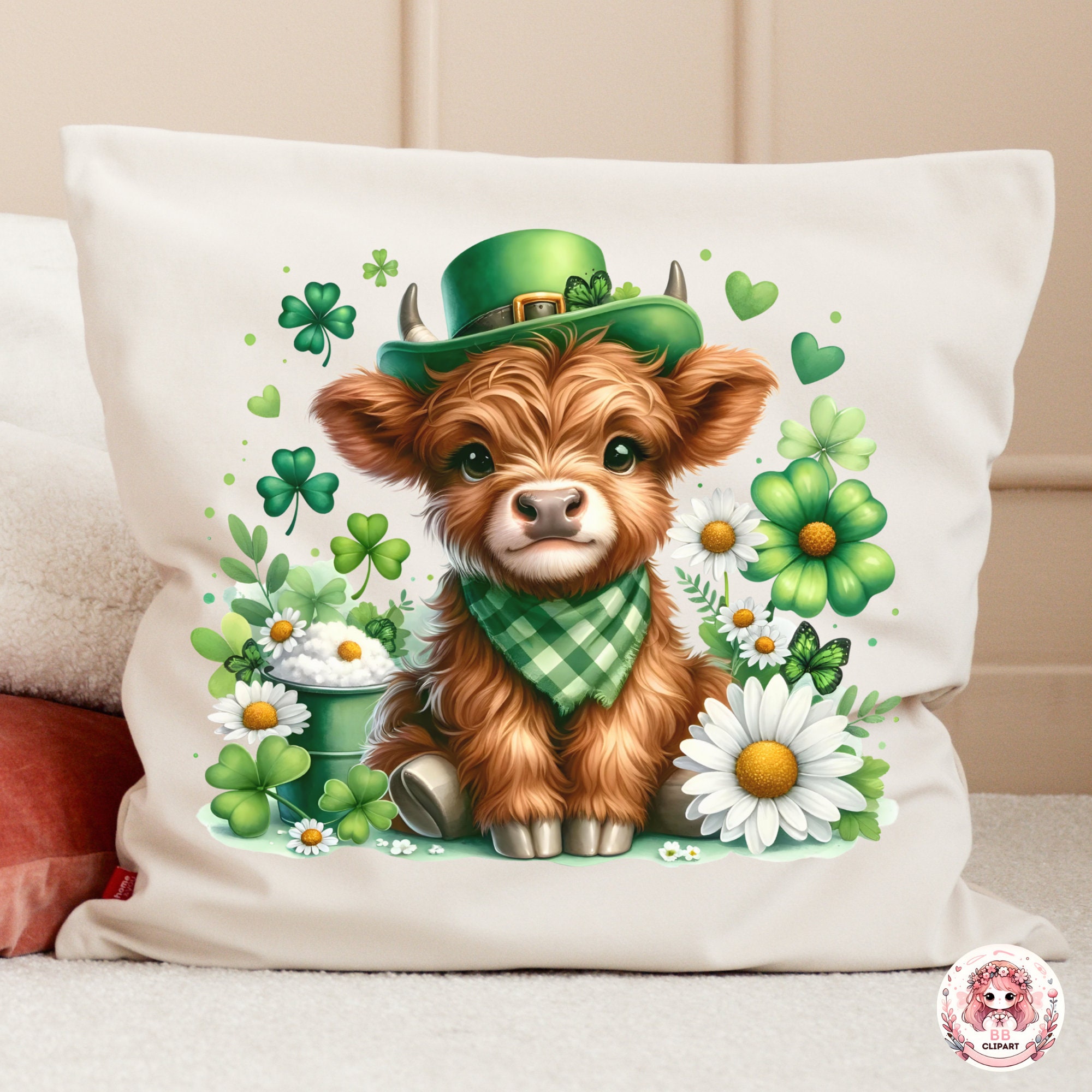St Patrick Baby Highland Cow Clipart, St Patricks Day PNG, Watercolor ...