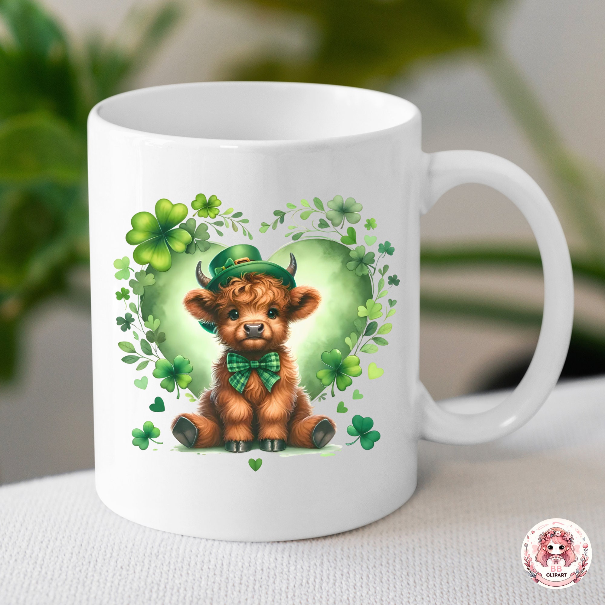 St Patrick Baby Highland Cow Clipart, St Patricks Day PNG, Watercolor ...