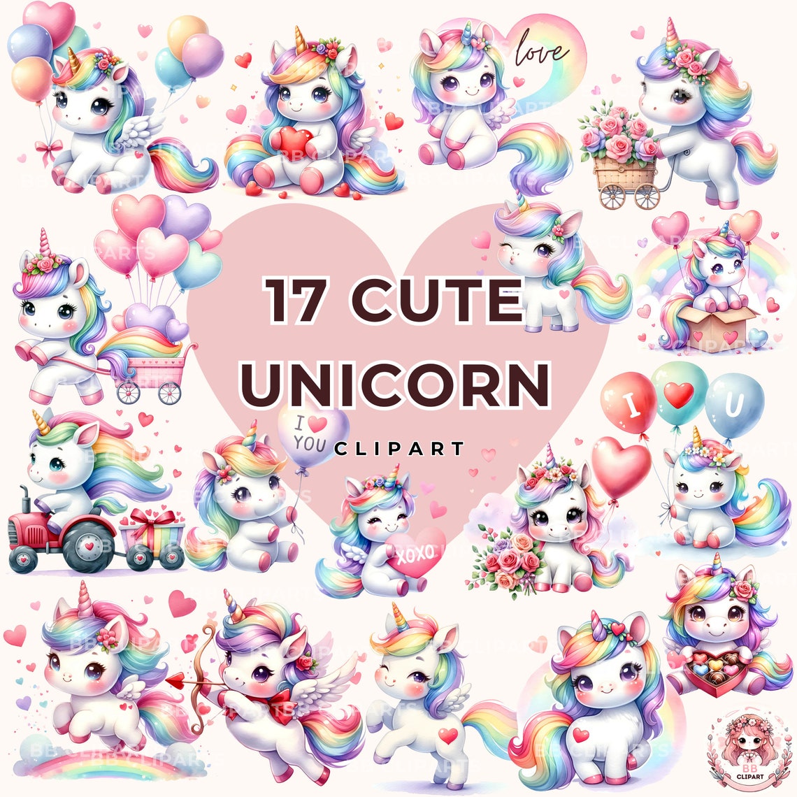 Unicorn Watercolor Clipart, Cute Unicorn Png, Baby Unicorn Clipart ...