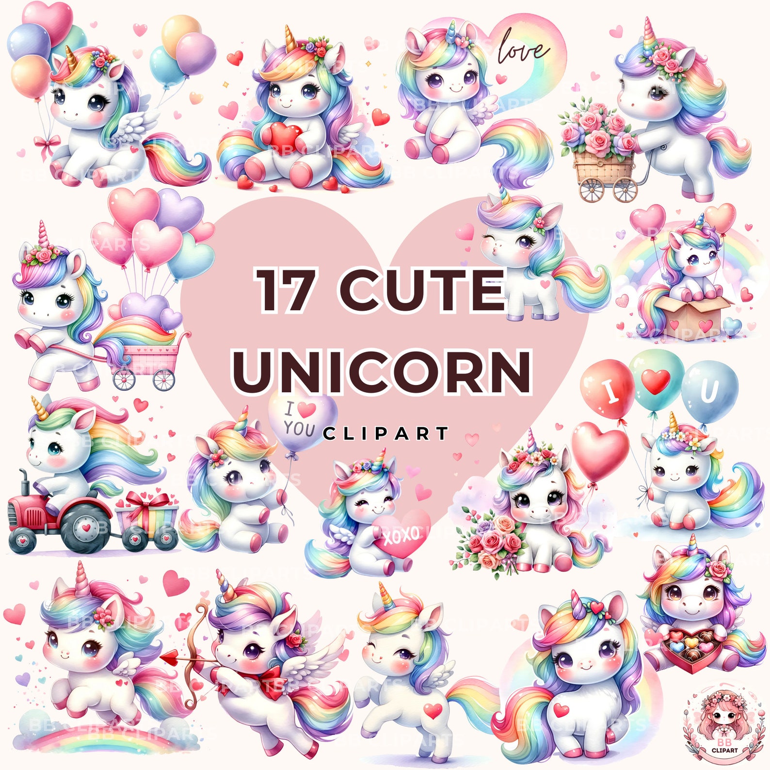 Unicorn Watercolor Clipart, Cute Unicorn Png, Baby Unicorn Clipart ...