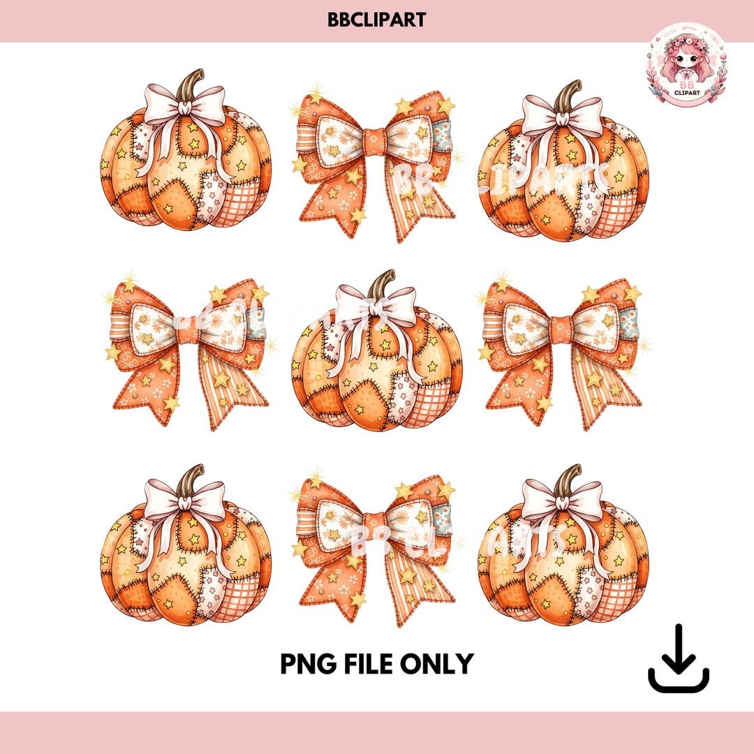 Patchwork Pumpkin Clipart PNG, Coquette Bow Autumn Pumpkin Clip Art ...