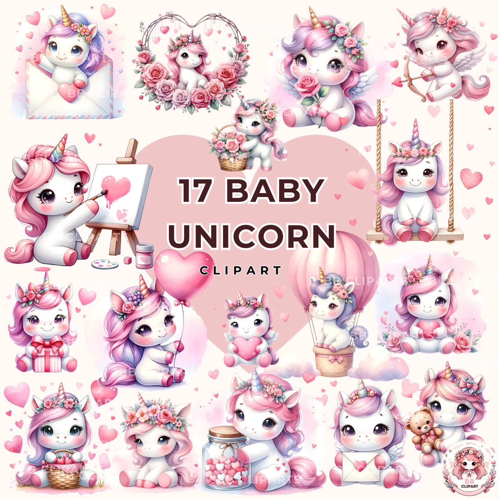 Unicorn Watercolor Clipart, Cute Unicorn Png, Baby Unicorn Clipart ...