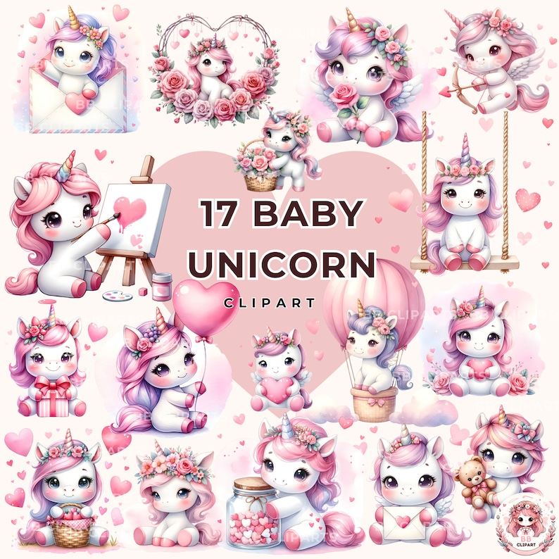 Unicorn Watercolor Clipart, Cute Unicorn Png, Baby Unicorn Clipart ...