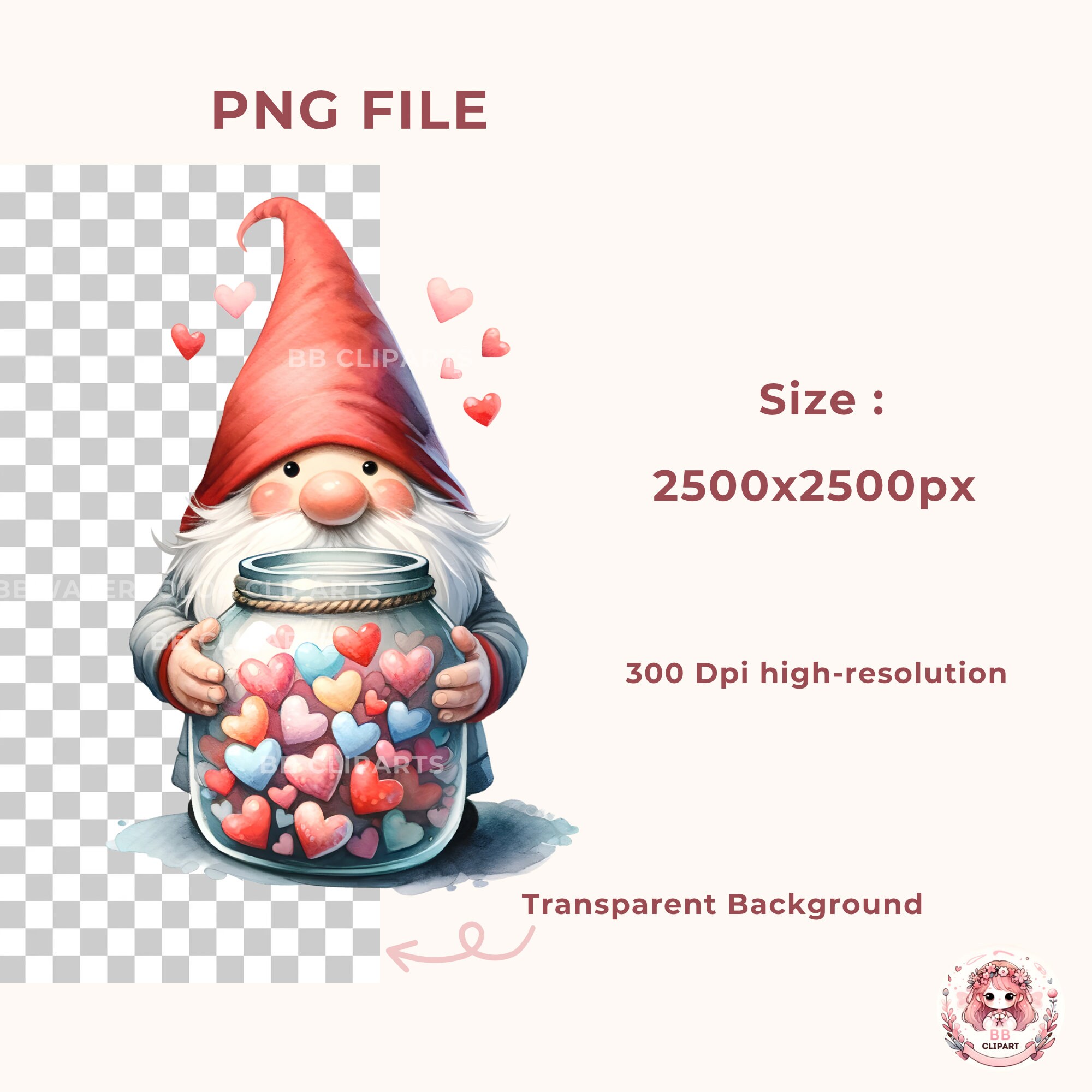 Cute Gnome Clipart, Valentines Gnome Clipart Bundle, Valentines Clipart ...