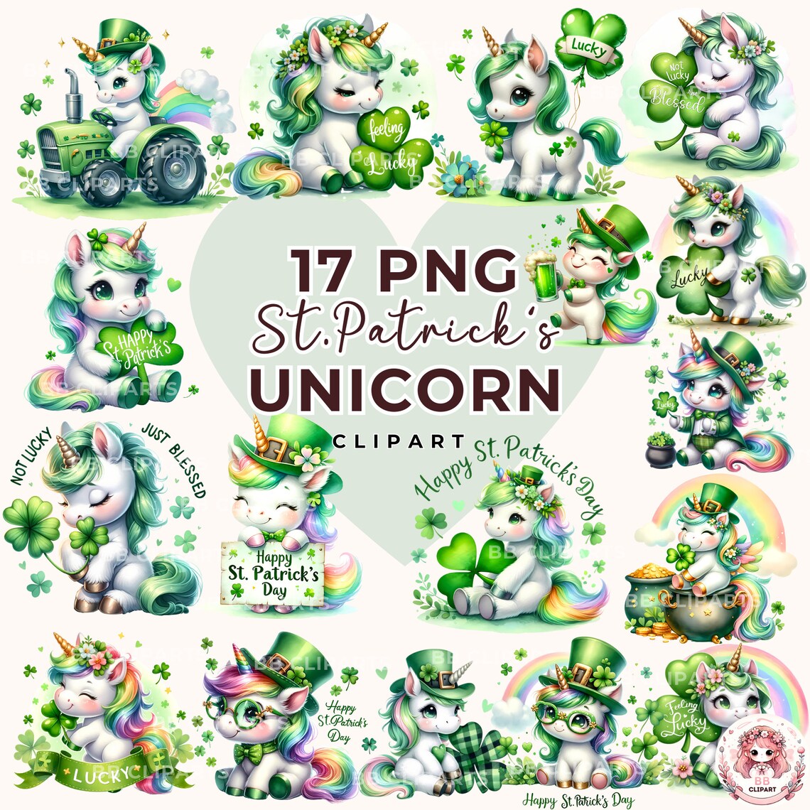 Unicorn Watercolor Clipart, St Patricks Unicorn, Cute Unicorn Png, Baby ...