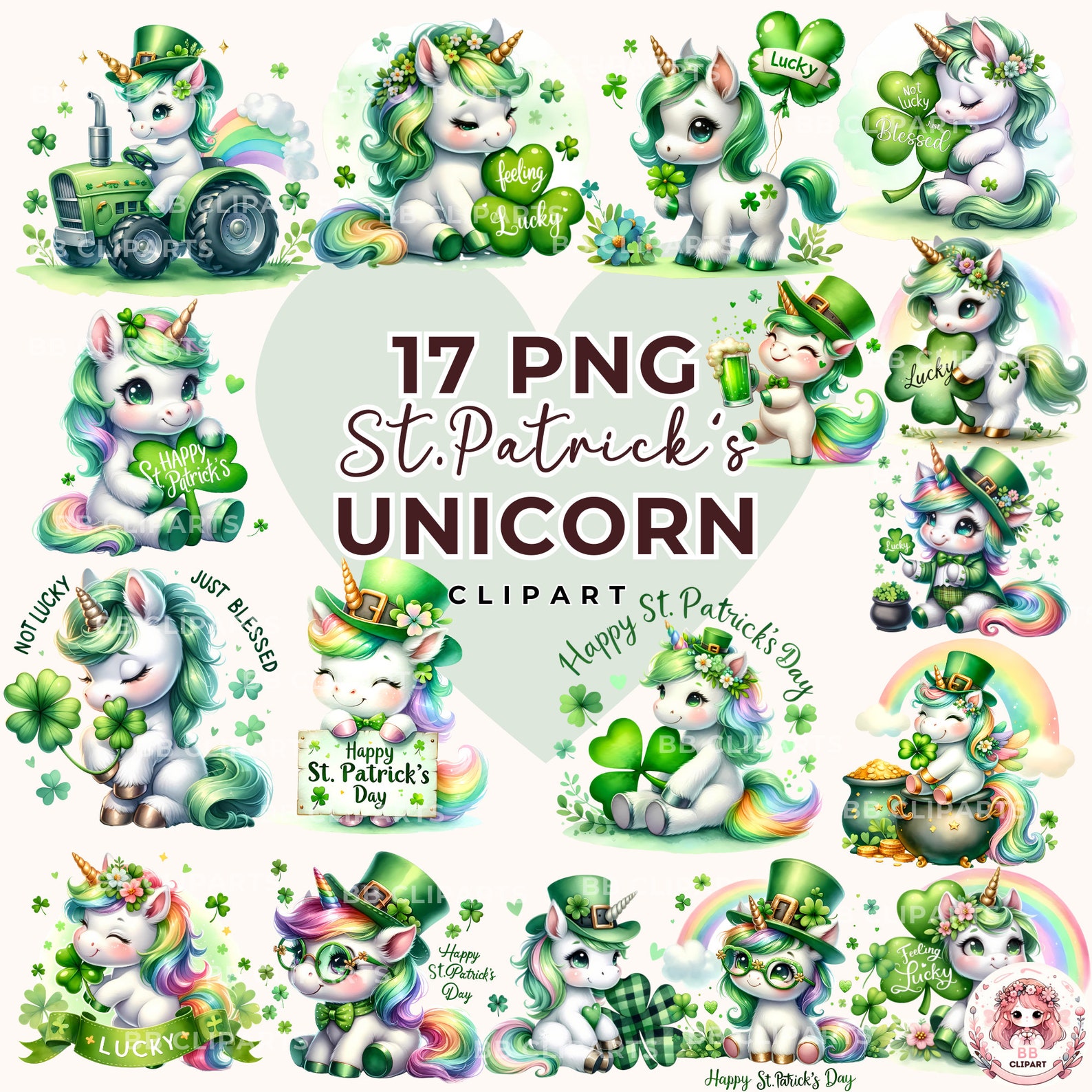 Unicorn Watercolor Clipart, St Patricks Unicorn, Cute Unicorn Png, Baby ...