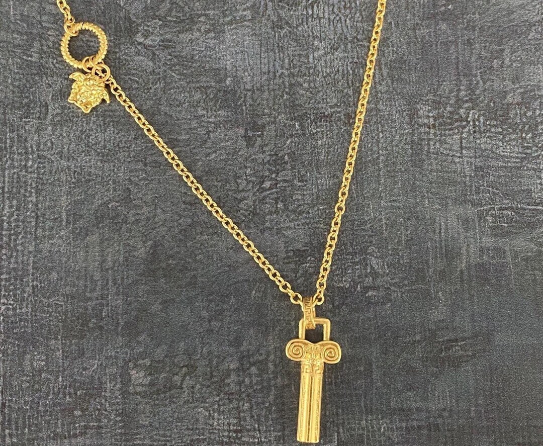VERSACE Gold Rope Chain Pillar Shaped Pendan Necklace - Etsy