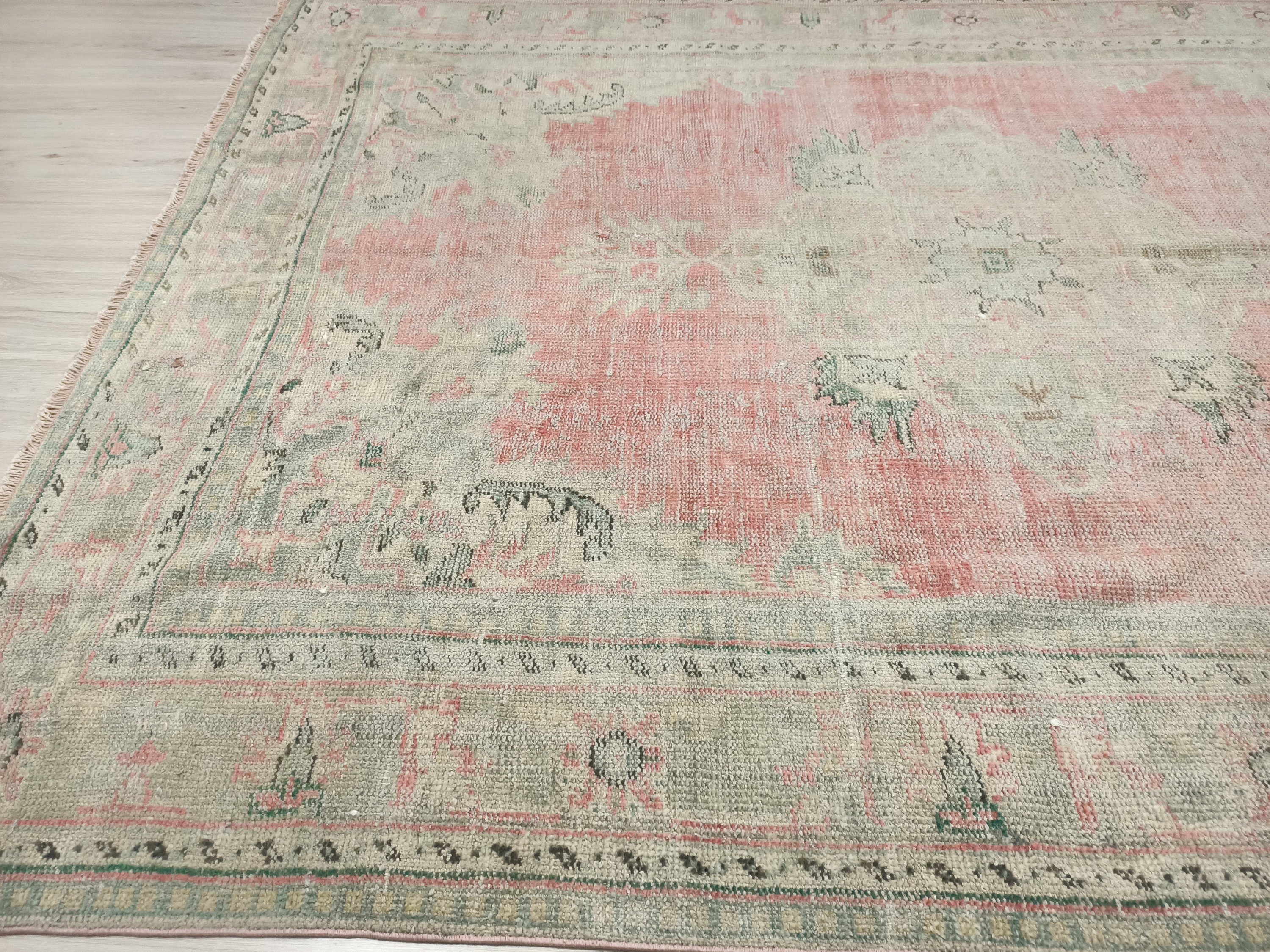 Pink Green Rug Turkish Rug Vintage Rug 8x10 Wool Rug Turkey Rug Antique ...