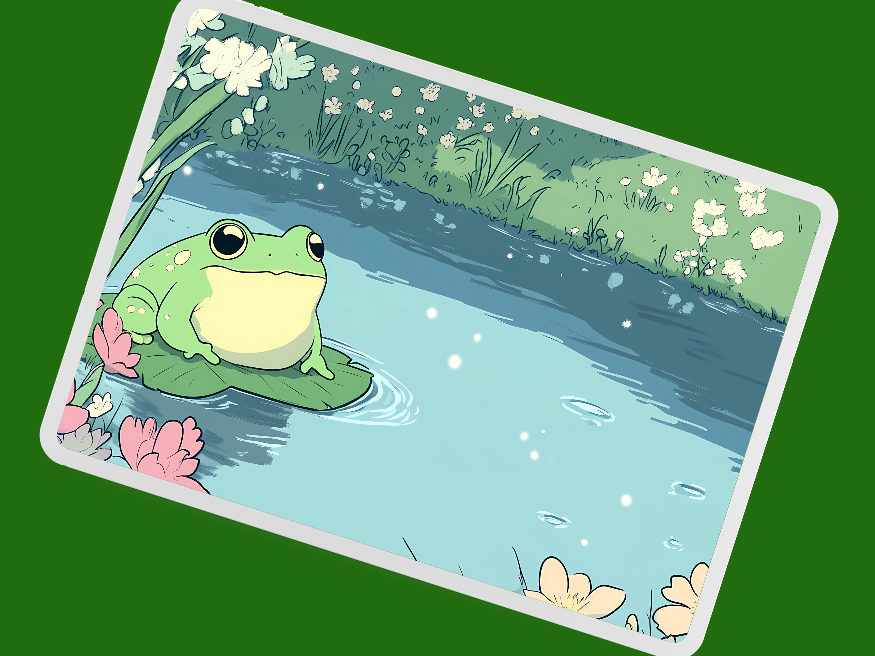 Lofi Pastel Frog Wallpapers Aesthetic Kawaii Whimsical Wallpaper ...