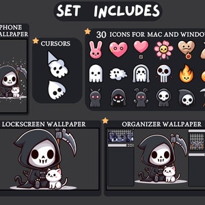 Reaper & Cat Gothic Desktop Wallpaper Organizer Theme - Minimalist ...