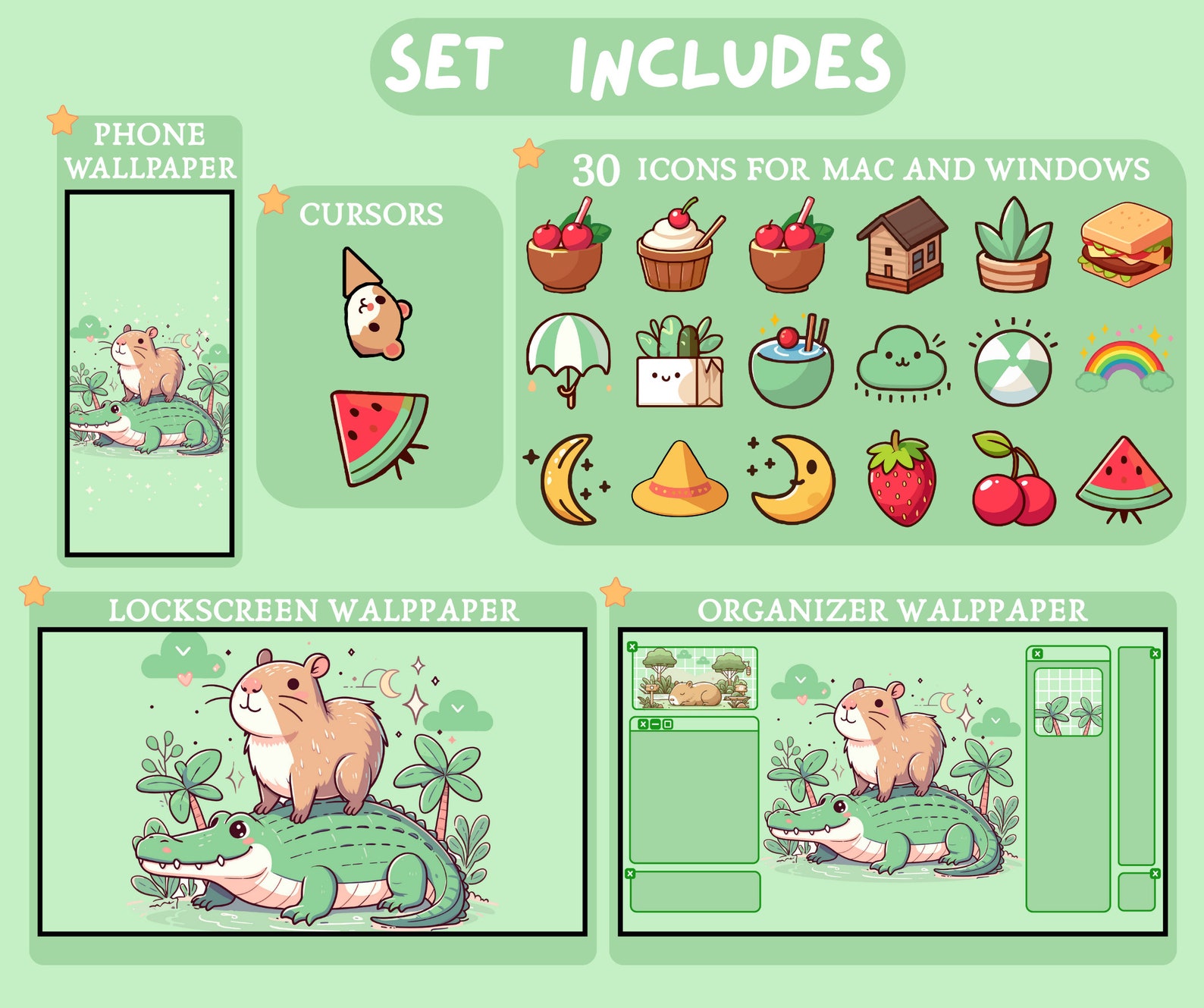 Capybara Funky Desktop Wallpaper Organizer Theme - Minimalist Computer ...