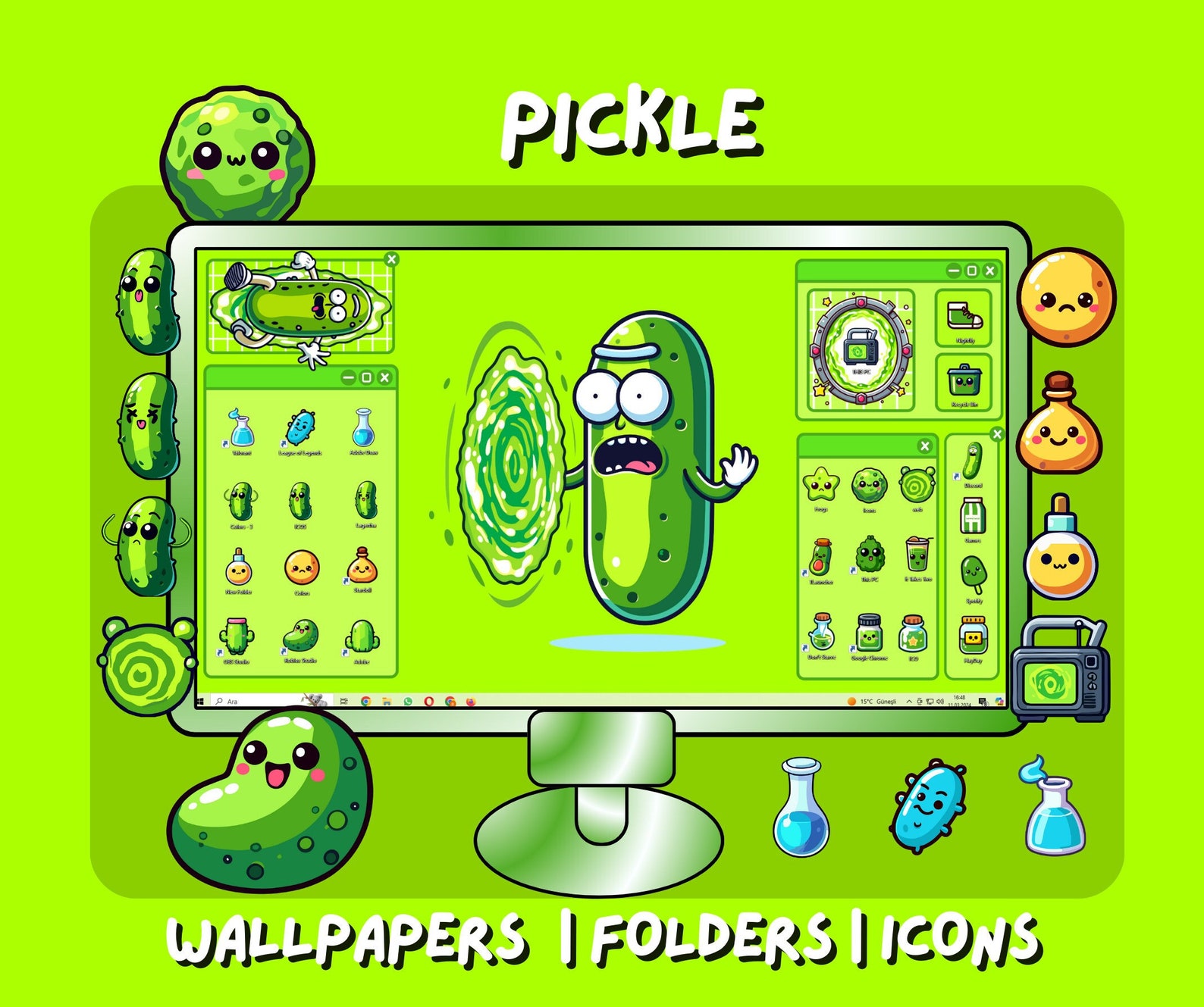 Pickle Funky Desktop Wallpaper Organizer Theme Minimalist Computer ...