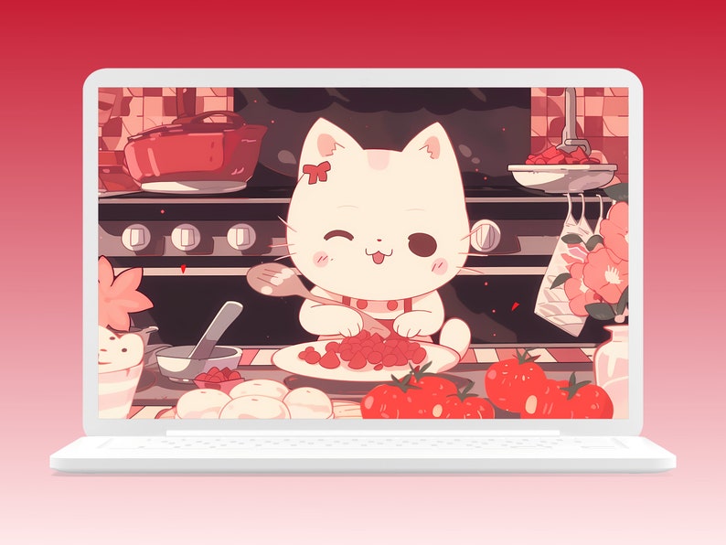 Chef Kitten Aesthetic Wallpapers Pink Kawaii Whimsical Landscape Anime ...